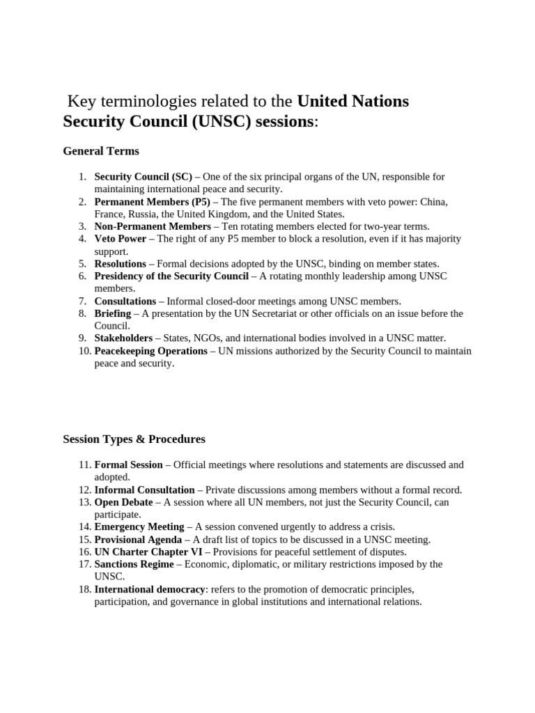 Key Terminologies Related To The United Nations Security Council | PDF | United Nations Security ...