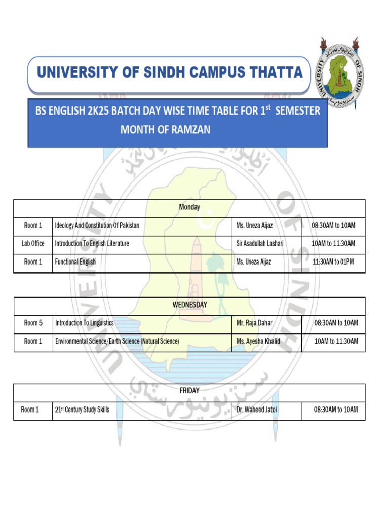 English Time Table 2025 | PDF