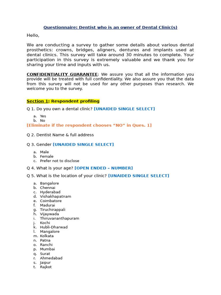 1lattice - Dental Clinics Questionnaire - Feedback Addressed | PDF ...