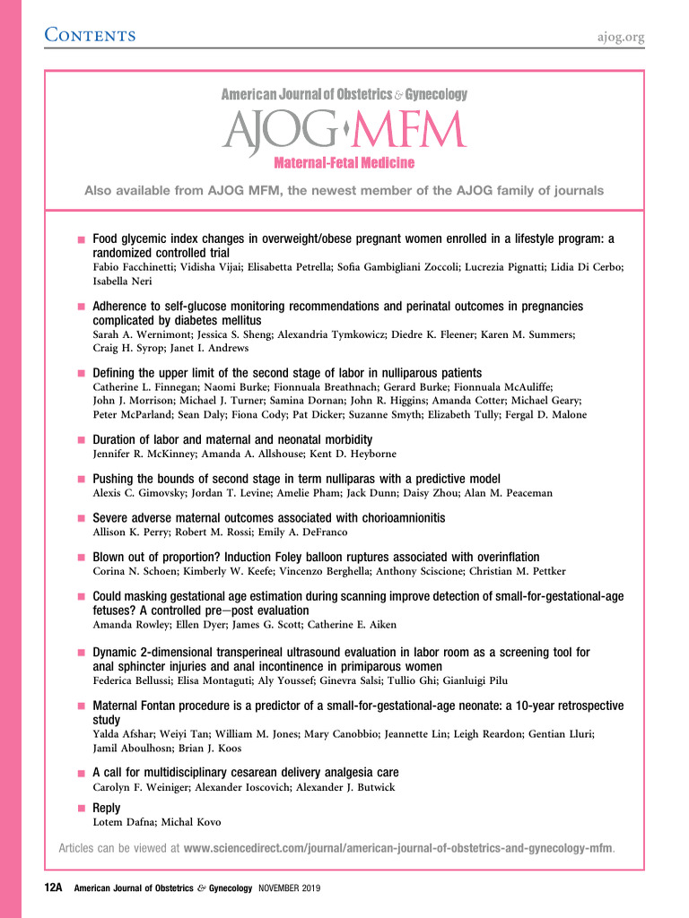 AJOG MFM Table of Contents - Ymob | PDF | Childbirth | Pregnancy