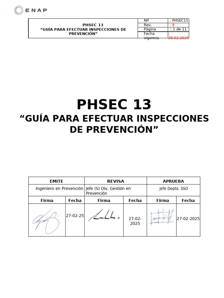 P HSEC 13 - GUÍA PARA EFECTUAR INSPECCIONES DE PREVENCIÓN Rev.8 | PDF