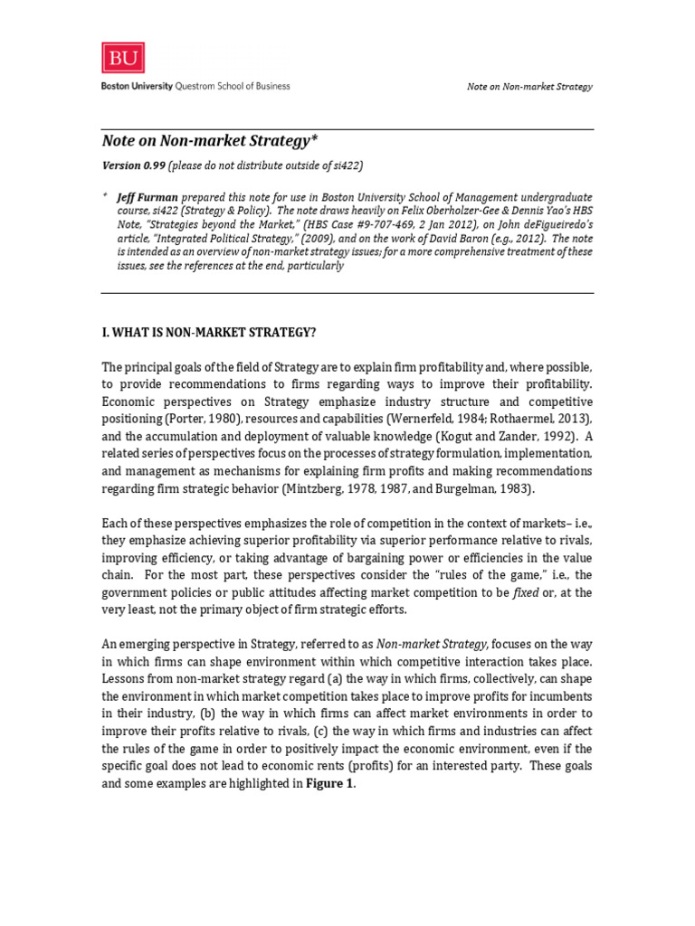 Furman - Nonmarket strategy note (1) | PDF | Externality | Market Power