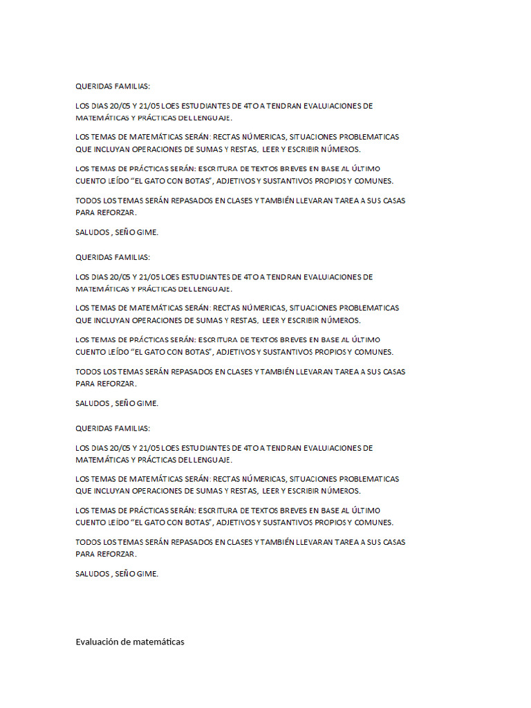 Evaluación de Matemáticas y Lenguaje | PDF