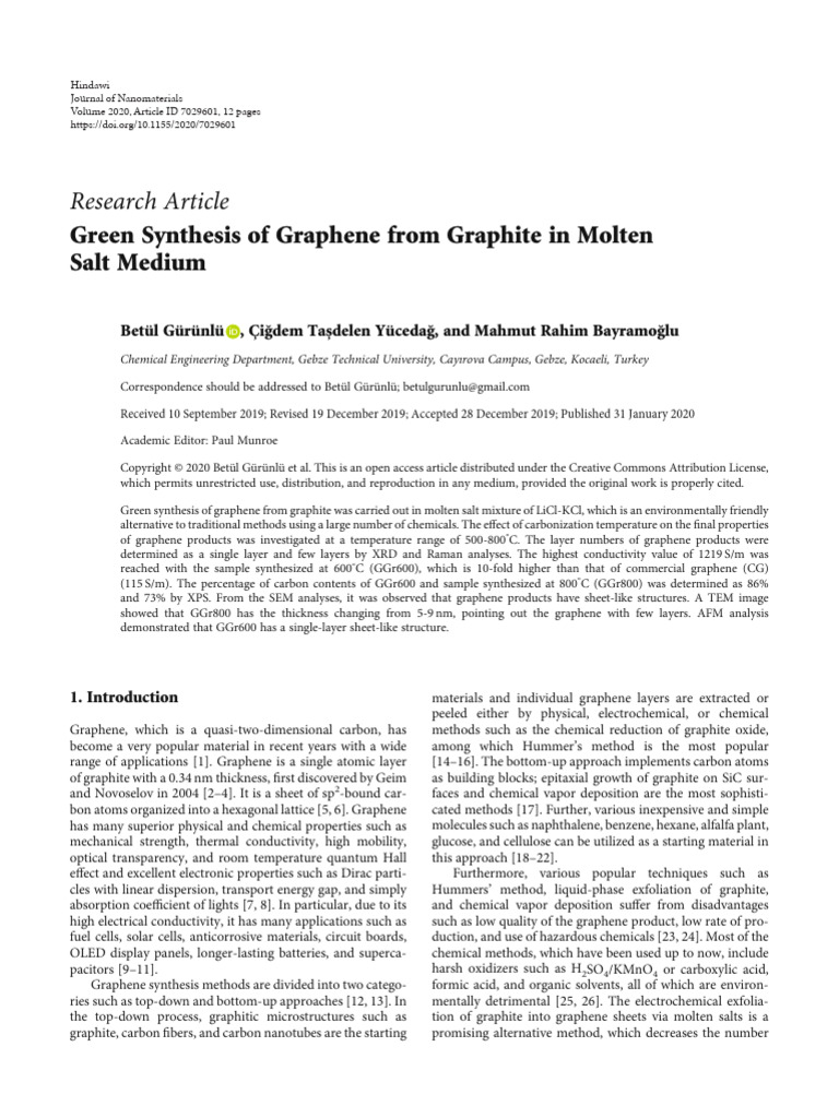 Green Synthesis of Graphene From Graphite in Molte | PDF | Graphene ...
