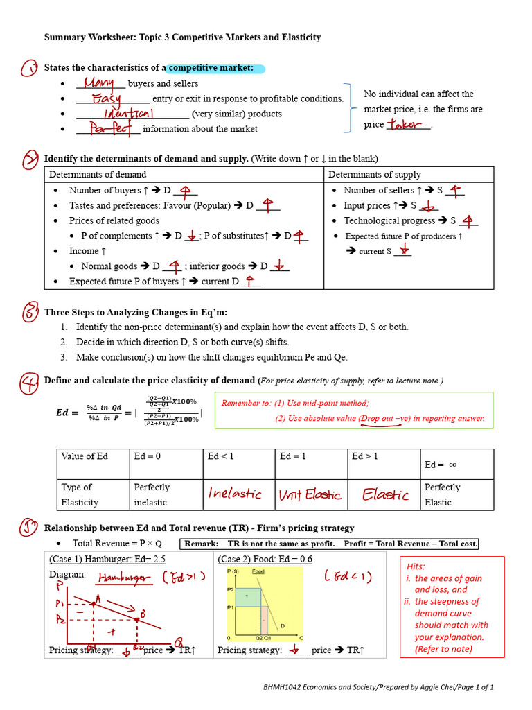 Worksheet - Topic 3 Competitive Market and Elasticity | PDF | Price ...