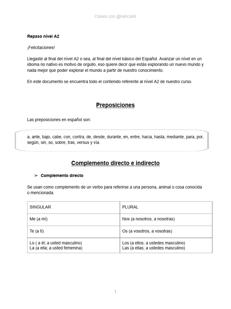 Repaso Nivel A2 | PDF | Verbo | Adverbio