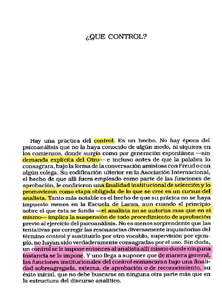 Colette Soler - Qué Control | PDF | Psicoanálisis | Jacques Lacan