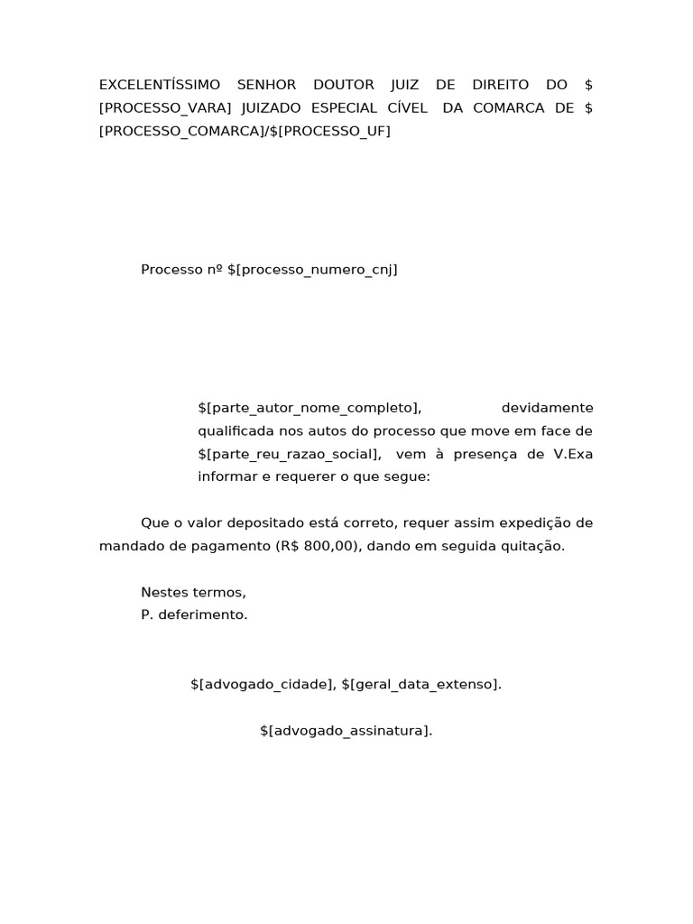 Pedido de Mandado de Pagamento Judicial | PDF