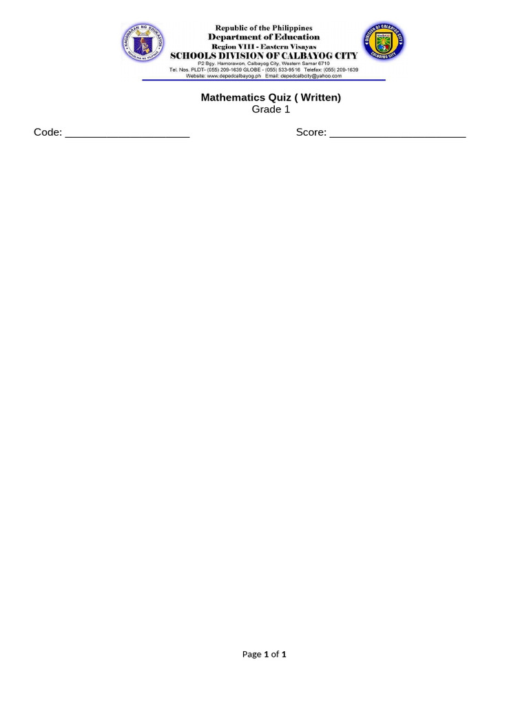 Math Quiz Template | PDF