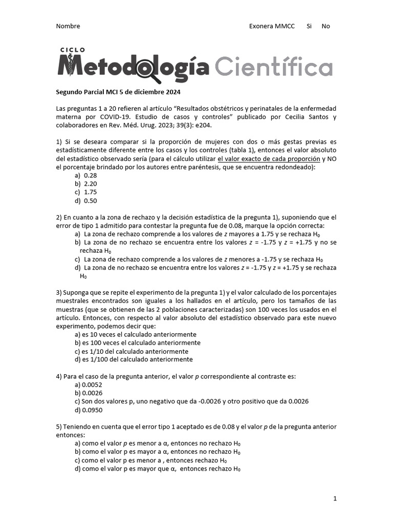 Parcial 2 MCI 051224 PARA IMPRIMIR | PDF | Significancia estadística | Science