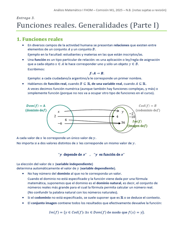 3 - Funciones Reales. Generalidades (Parte I) | PDF | Función (Matemáticas) | Variable (Matemáticas)
