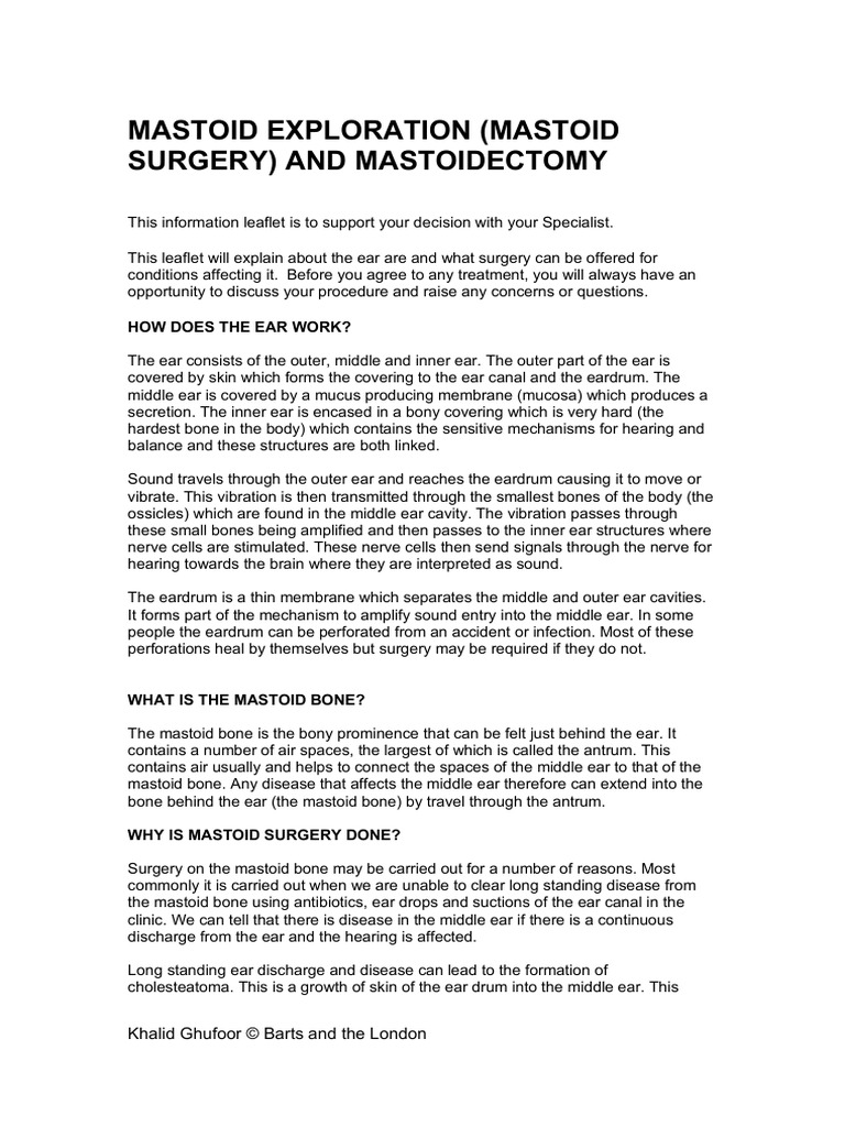 Mastoid Exploration | PDF | Ear | Hearing