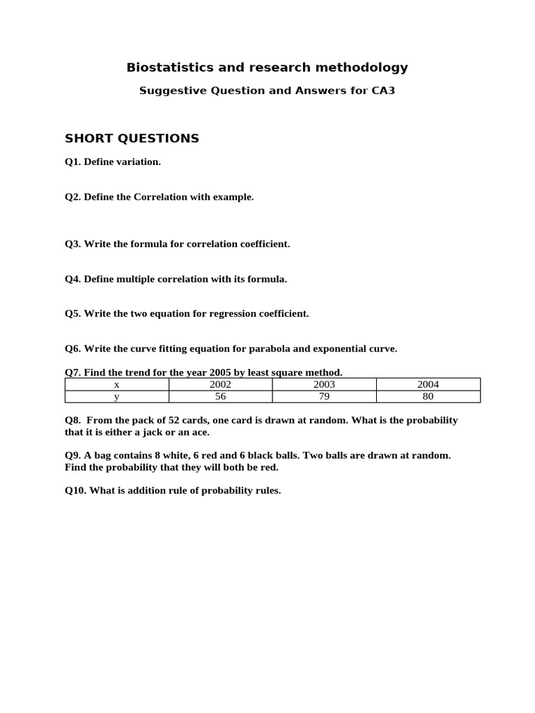 CA3 - Questions For Biostat | PDF