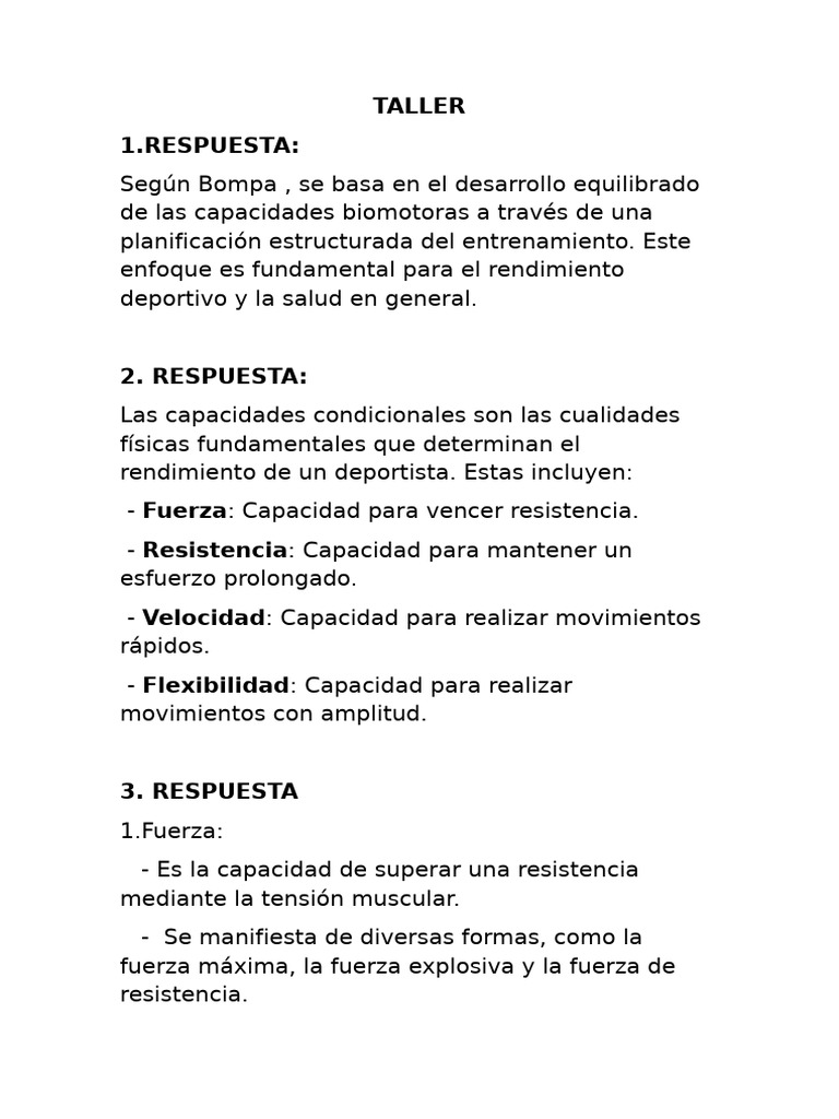 Taller 12 Preguntas | PDF | Resistencia | Flexibilidad (anatomía)