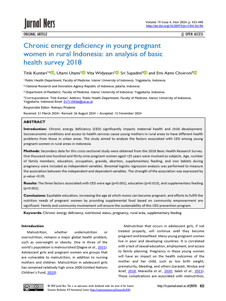 CED in Young Pregnant Women in Rural Indonesia | PDF | Pregnancy ...