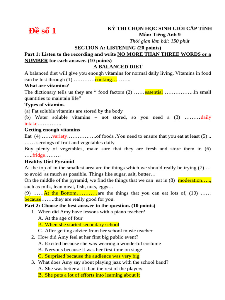 41294.05 DE THI HSG ANH 9 +FILE NGHE+ DAP AN | PDF | Vitamin | Healthy Diet