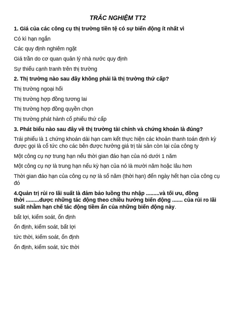 TRẮC NGHIỆM TT2 | PDF