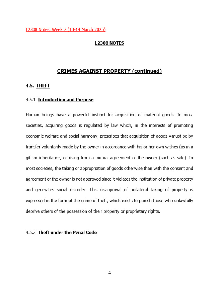Understanding Theft in Law: Key Elements | PDF | Theft | Property