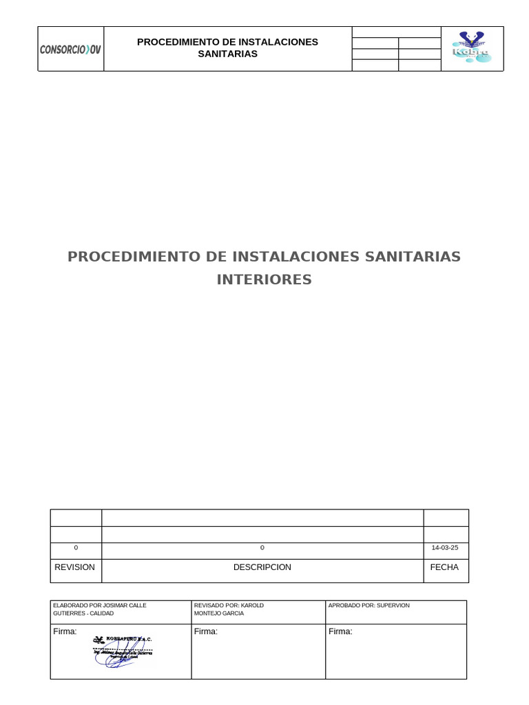 KPS-PR-Is-01 Procedimiento de Instalaciones Sanitarias Rev0 | PDF | Tubería (transporte de ...