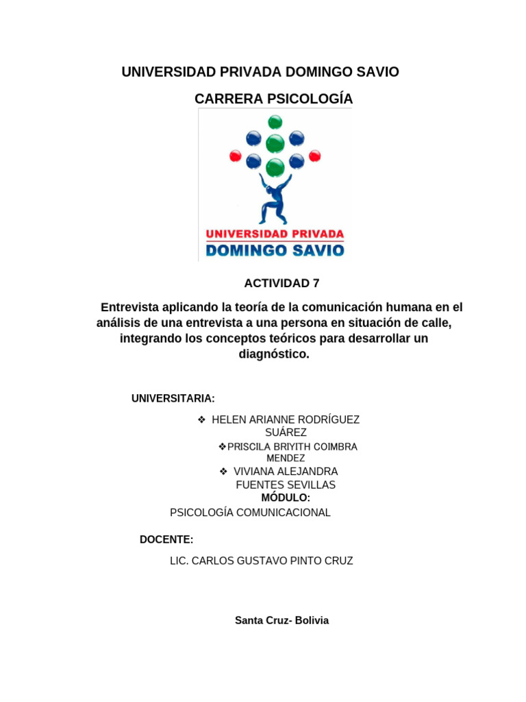 Entrevista sobre comunicación y vida en calle | PDF