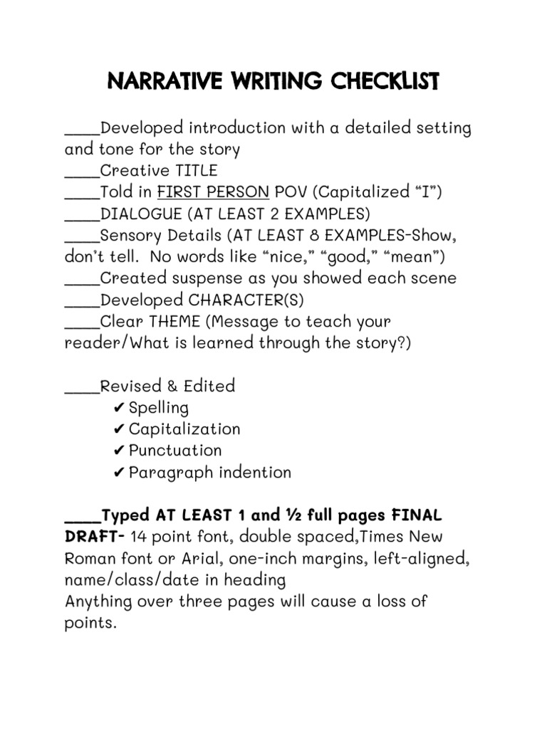 NARRATIVE WRITING Checklist | PDF