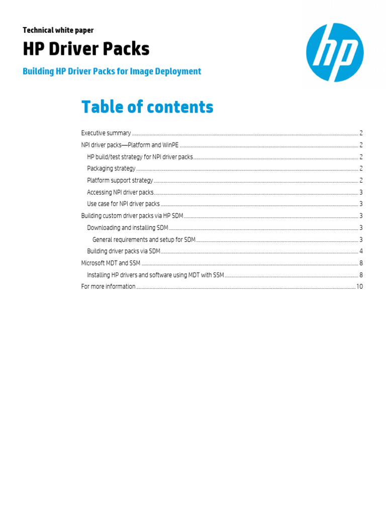 HP Driver Packs Whitepaper | PDF | Microsoft Windows | Windows 8