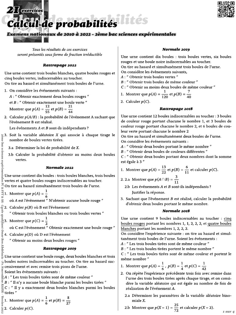 Exercices de probabilités pour 2ème bac | PDF