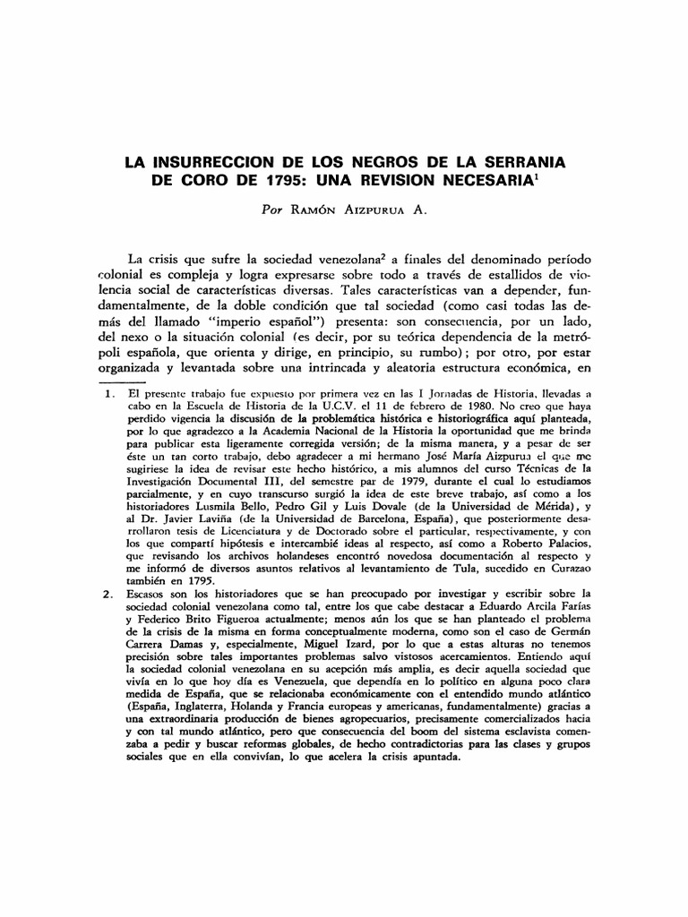 Insurrección Negra en Coro 1795: Análisis Histórico | PDF | Venezuela ...