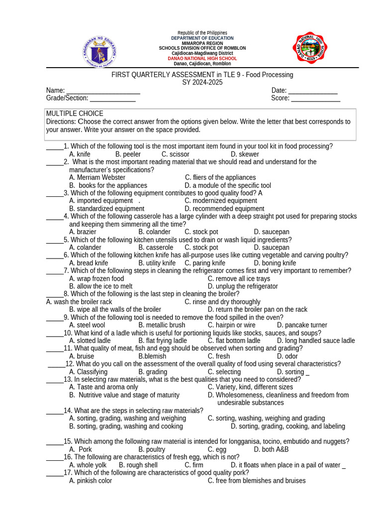 FIRST PT in TLE 9docx | PDF | Fermentation | Curing (Food Preservation)
