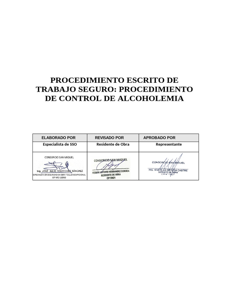SG-SSO-PR-005-Procedimiento de Control de Alcoholemia | PDF | La dependencia de sustancias ...
