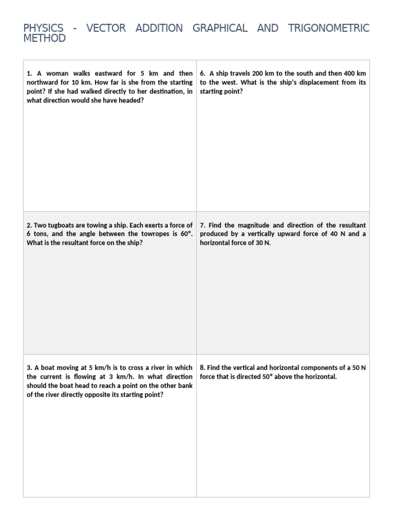 Physics - Vectors Worksheet | PDF