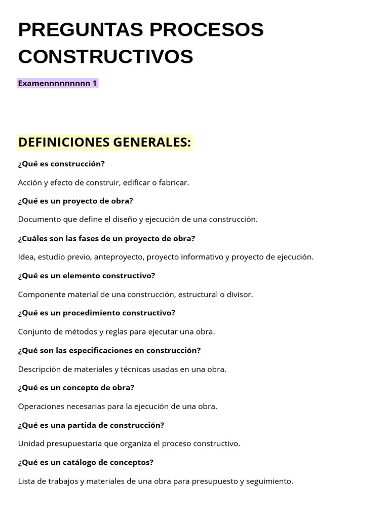 Definiciones Clave en Procesos Constructivos | PDF | pared | Fundación ...