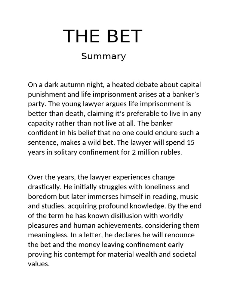 Themes and Summary of "The Bet" | PDF