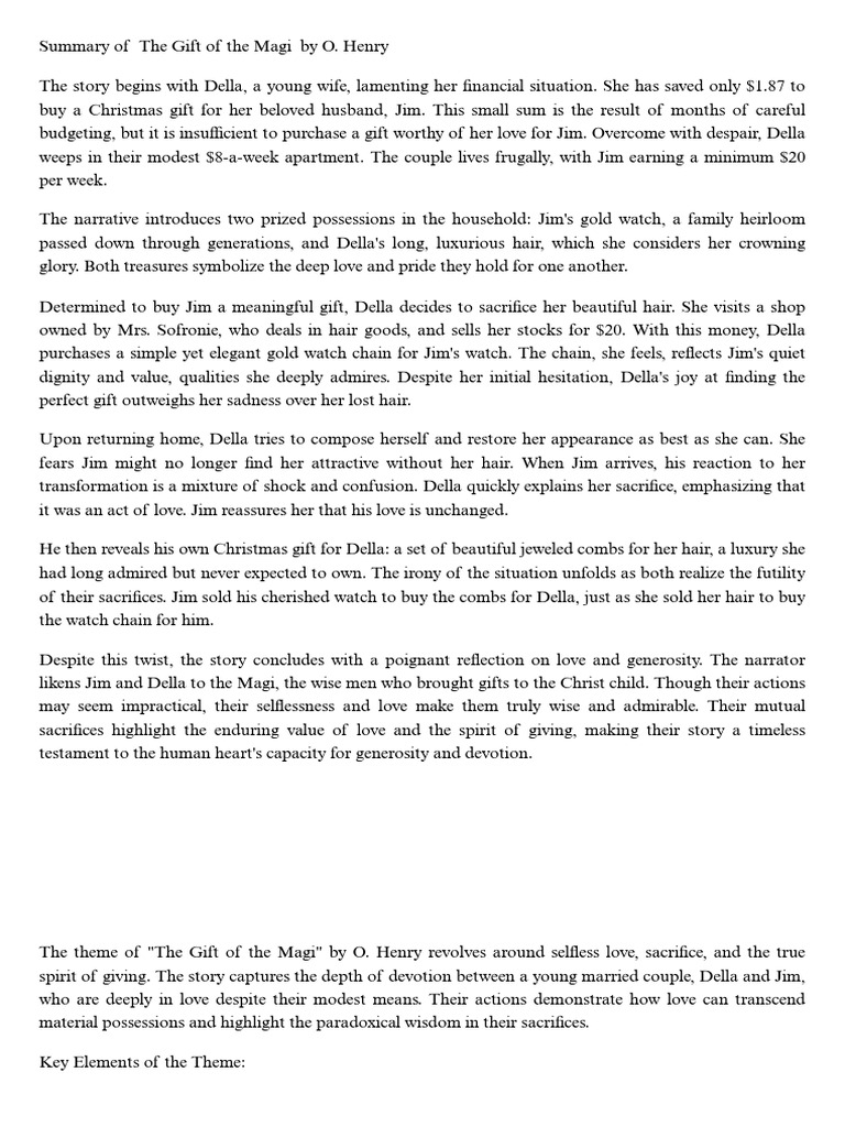 Summary of The Gift of the Magi by O. Henry_20250303_181656_0000 | PDF ...