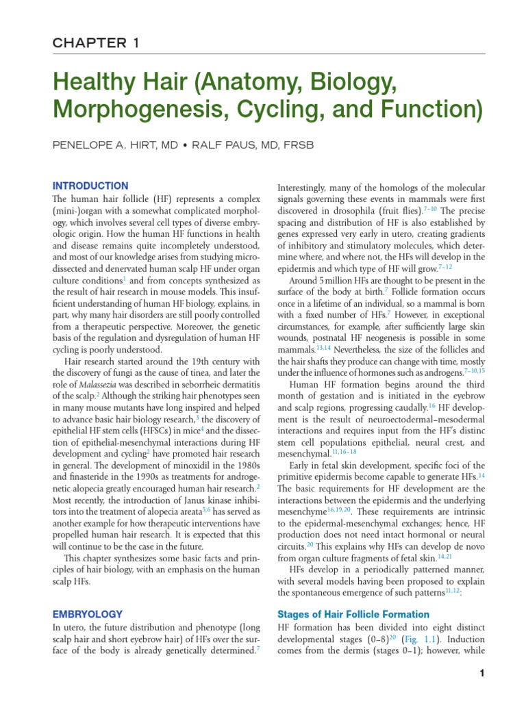 Healthy Hair (Anatomy, Biology, Morphogenesis, Cycling, and Function ...