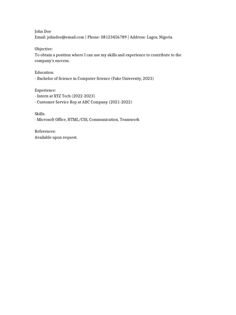 John Doe's Sample Fake Resume | PDF