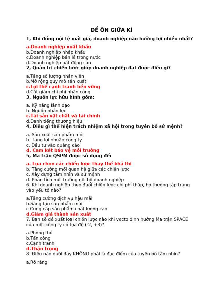 ĐỀ ÔN GIỮA KÌ- QTCL | PDF