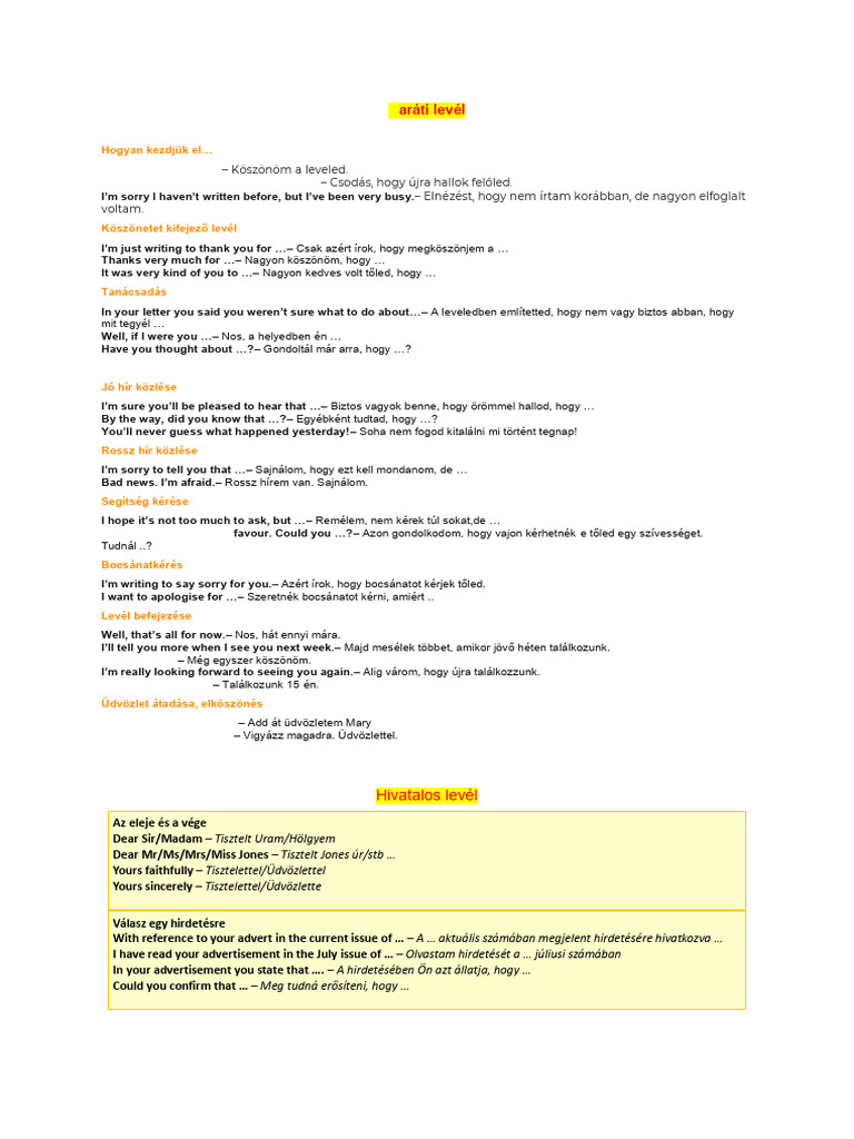 Baráti+Hivatalos levél pdf | PDF