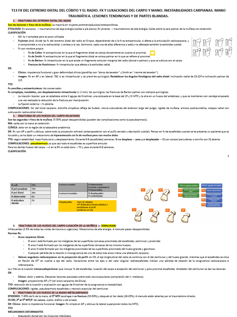 T13 FRACTURAS DEL EXTREMO DISTAL DEL CÃ BITO Y EL RADIO. FRACTURAS Y LUXACIONES DEL CARPO Y MANO ...