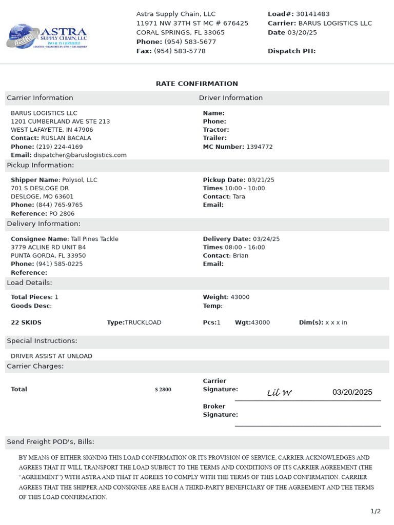 RateConf BOL Stops 30141483 | PDF | Cargo | Insurance