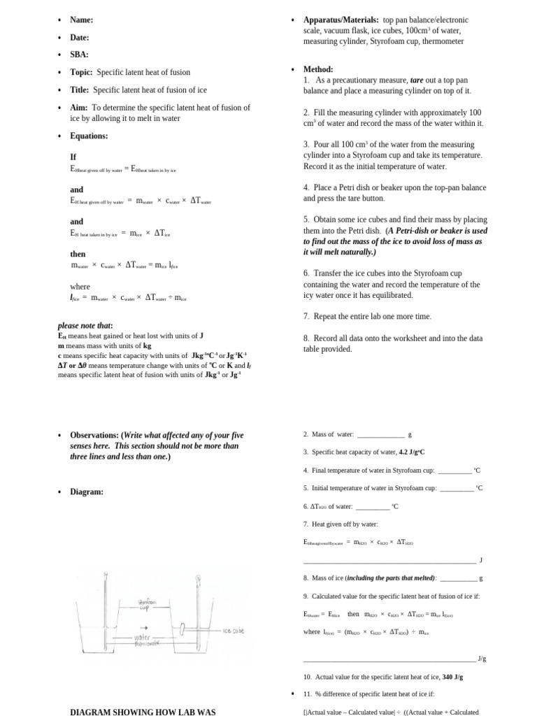13b. Specific Latent Heat of Fusion of Ice ( | PDF | Heat | Latent Heat