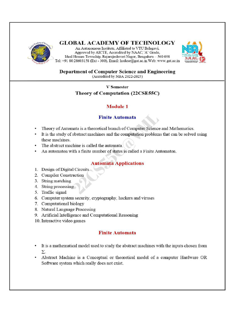 22CSE55C - Module 1 - TOC Terms | PDF