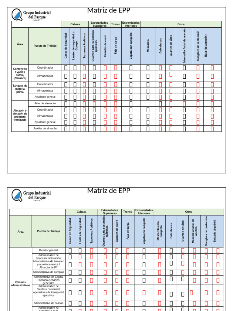 Matriz de EPP 2022 | PDF | Laboratorios | Guante