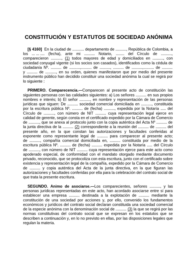CONSTITUCIÓN_Y_ESTATUTOS_DE_SOCIEDAD_ANÓNIMA | PDF | Sociedad de ...