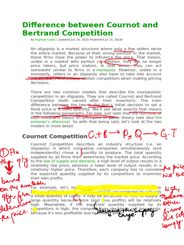 Difference Between Cournot and Bertrand Competition | PDF | Oligopoly ...
