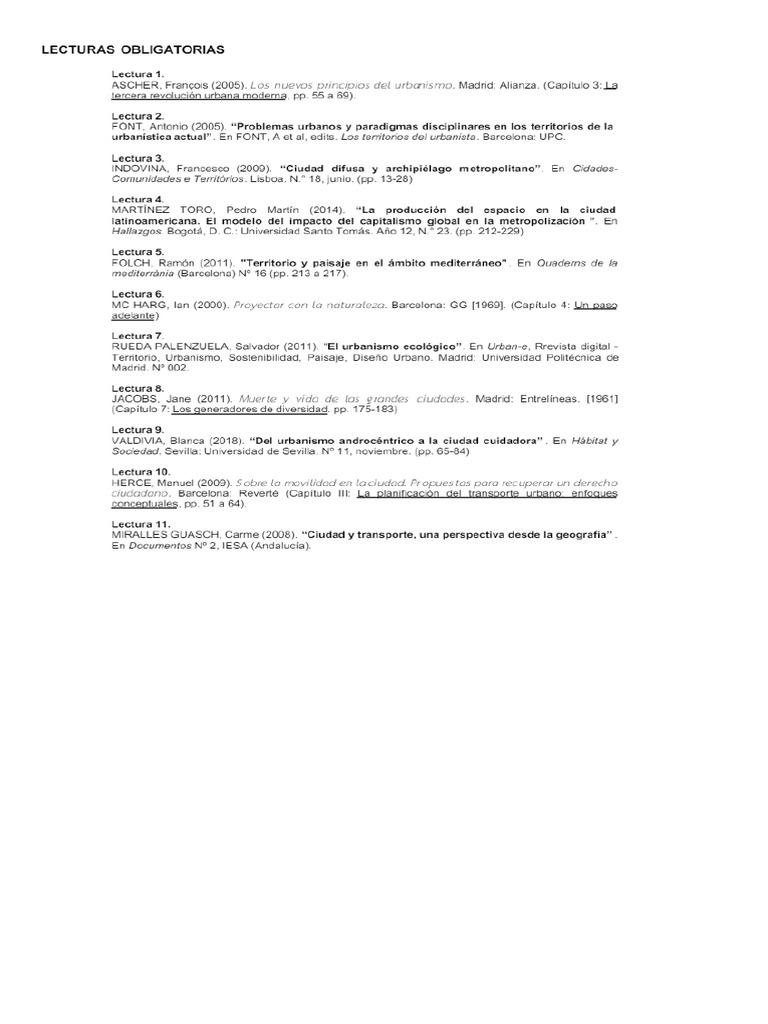 Lecturas Obligatorias _Pl y Urb_ 2024 | PDF