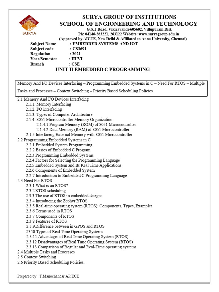 EIOT Unit-2 | PDF | Embedded System | Random Access Memory