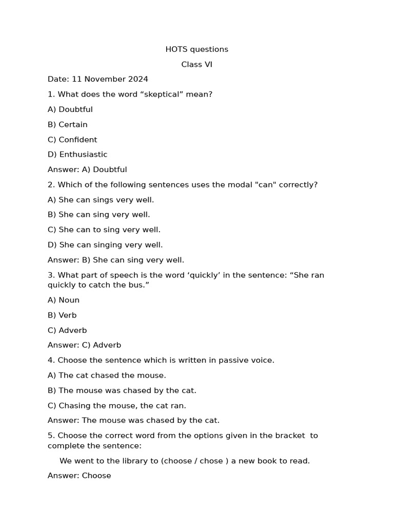 Class VI HOTS Question | PDF