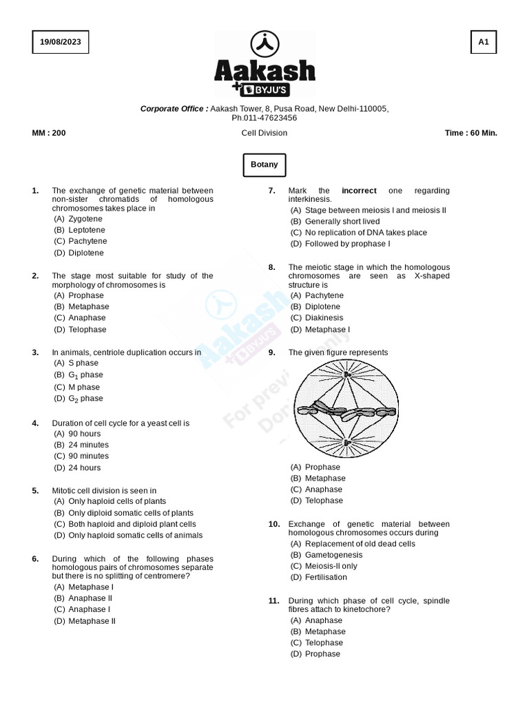 Cell Division and Chromosome Biology Quiz | PDF | Meiosis | Mitosis