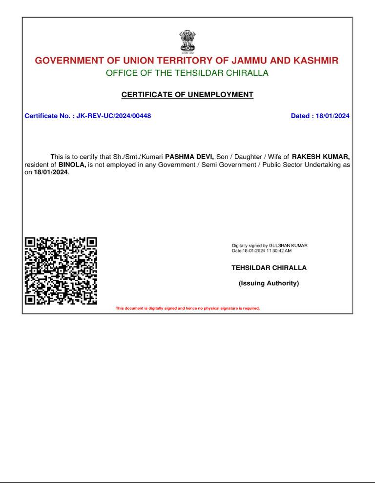 Certificate of Unemployment | PDF